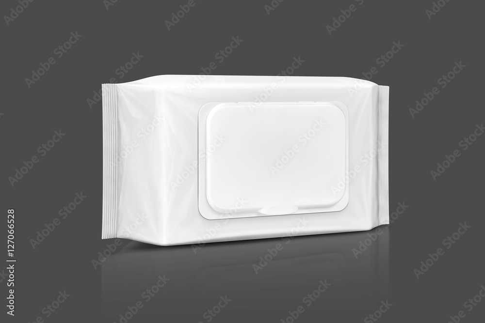 blank packaging paper wet wipes pouch isolated on gray Stock Photo ...