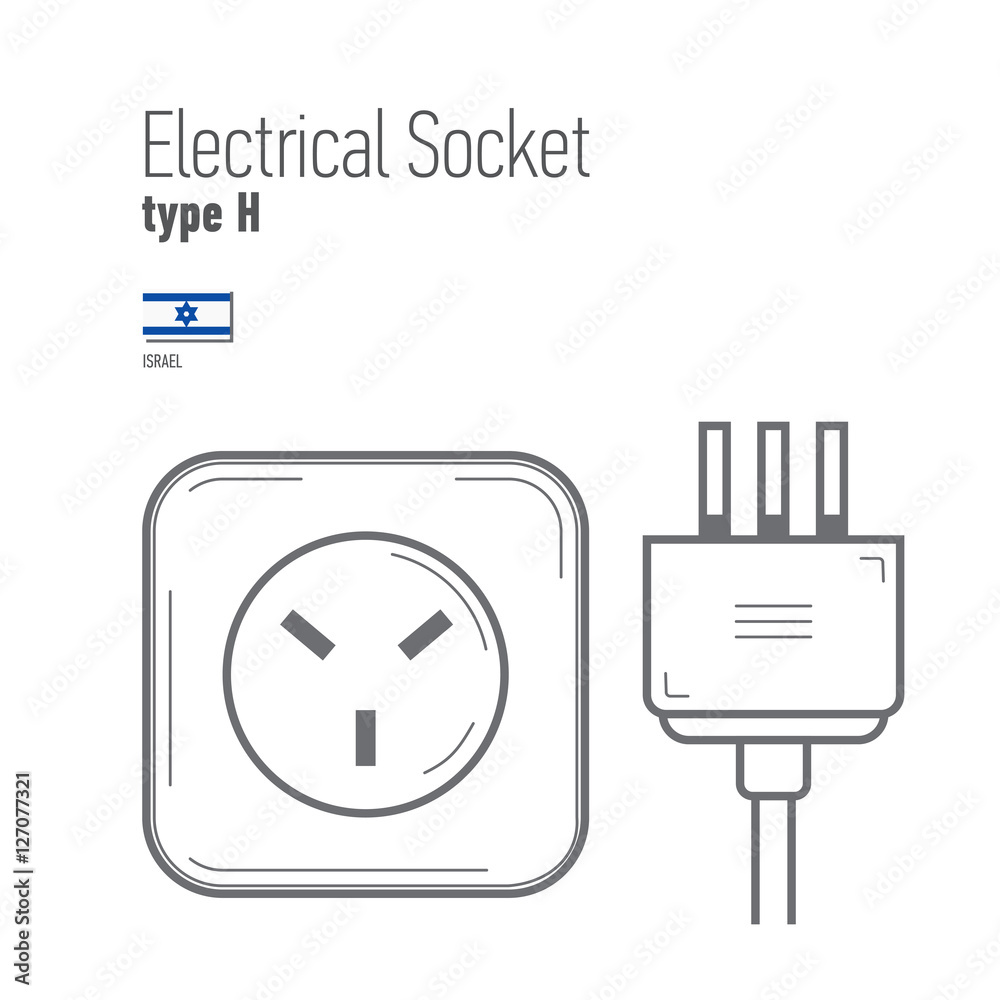 Switches and sockets set. Type H. AC power sockets icons, thin line ...