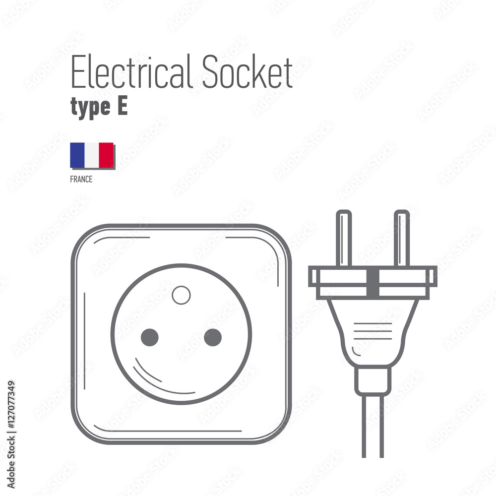 Switches and sockets set. Type E. AC power sockets icons, thin line ...