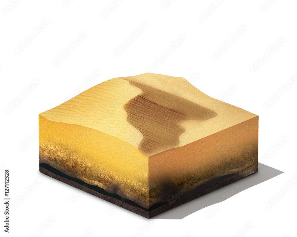 3d Illustration of section of sand dune, isolated on white background ...