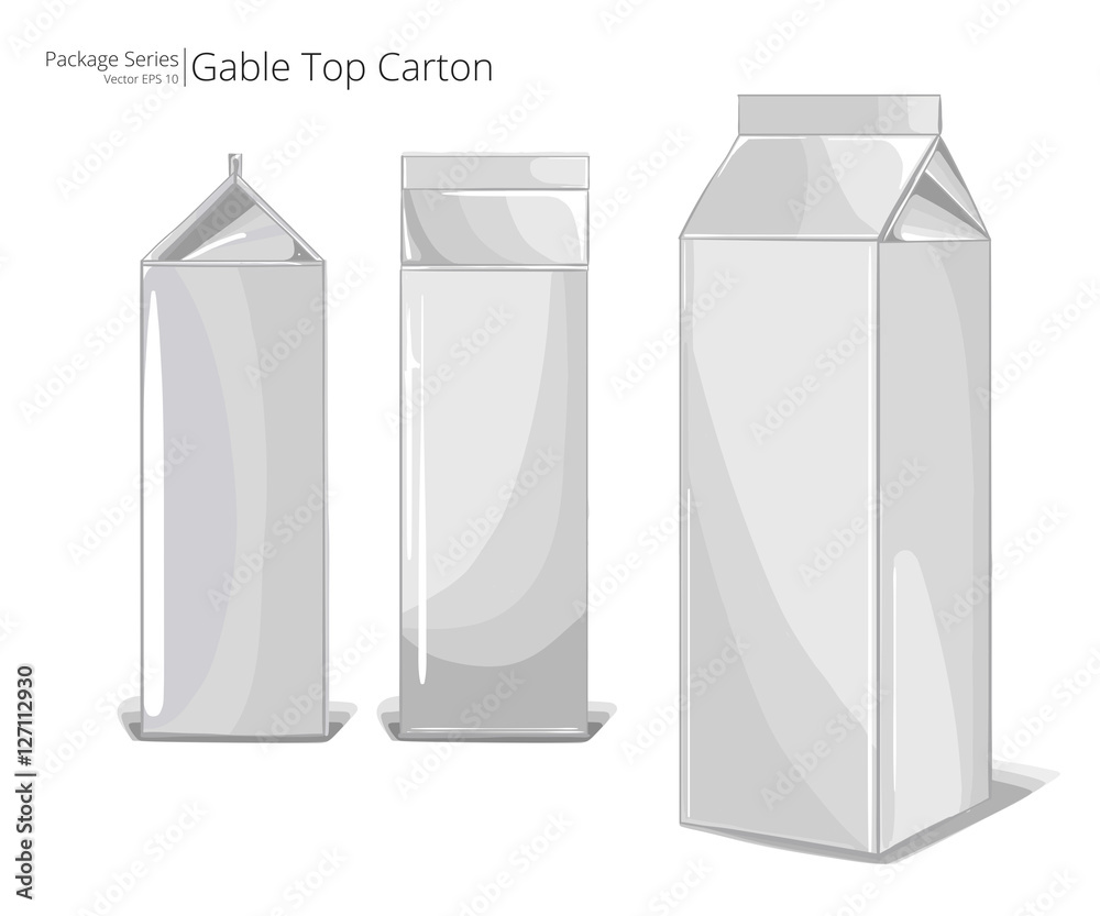 Gable Top. Vector, Illustration of standard Gable Top Package. 3 Angles ...