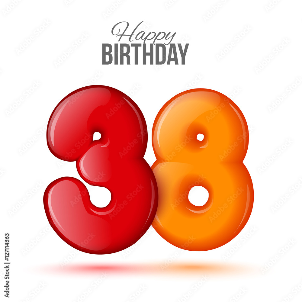 thirty eight birthday greeting card template with 3d shiny number ...