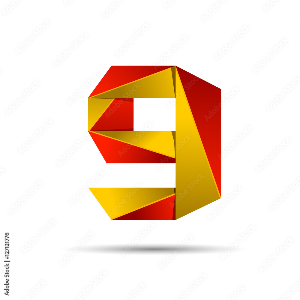 Number nine 9 icon design template elements 3d logo. Red and gold ...