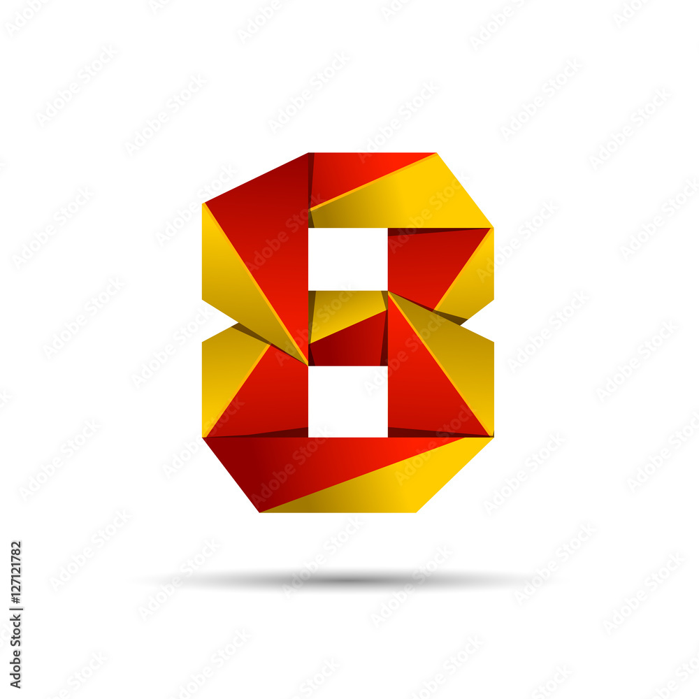Number eight 8 icon design template elements 3d logo. Red and gold ...