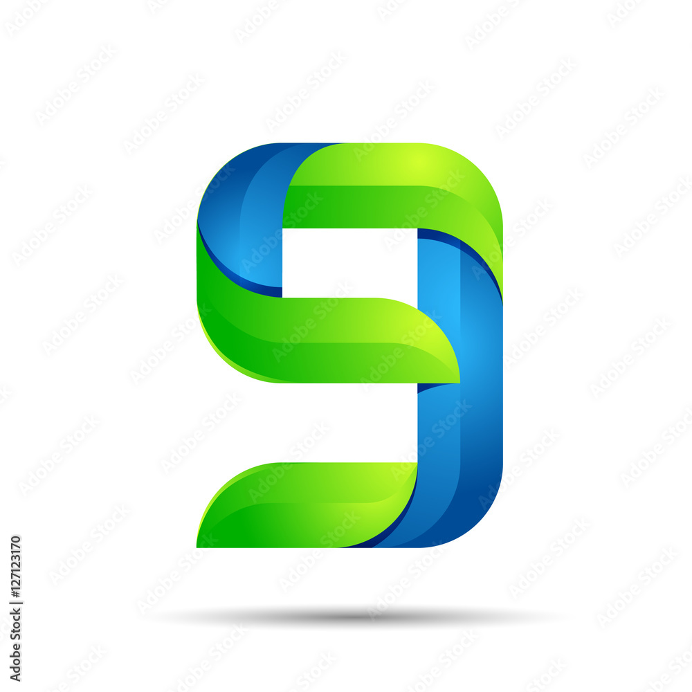 vector 3d Number nine 9 logo with speed green leaves. Ecology design ...