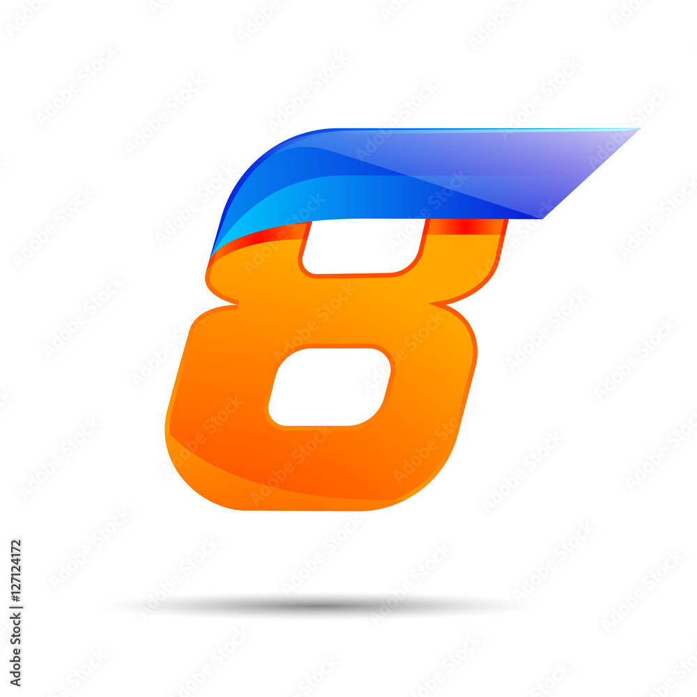 Number eight 8 logo orange and blue color with fast speed lines. Vector ...