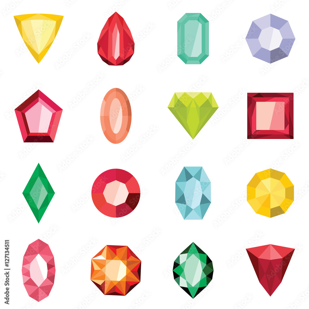 Jewels set in cartoon flat stile isolated on white background vector ...