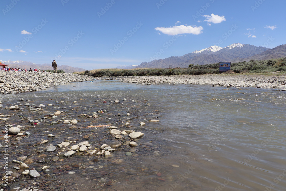Indus river in Leh, Ladhak, Jammu & Kashmir. Hindu people regarded it ...