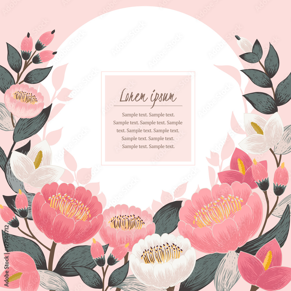Vector illustration of a beautiful floral border with spring flowers ...