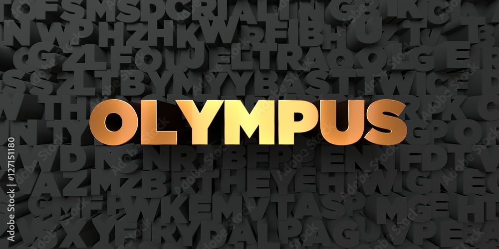 Olympus - Gold text on black background - 3D rendered royalty free ...