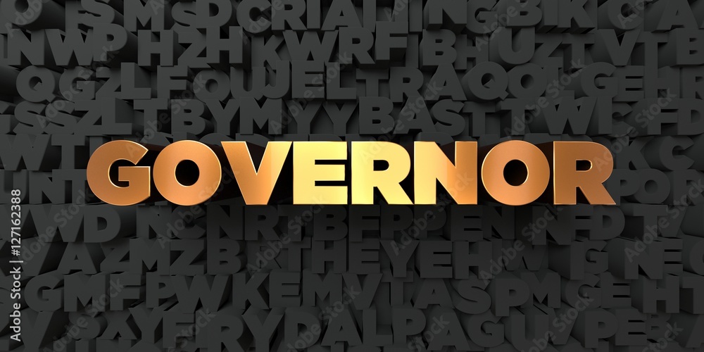 Governor - Gold text on black background - 3D rendered royalty free ...