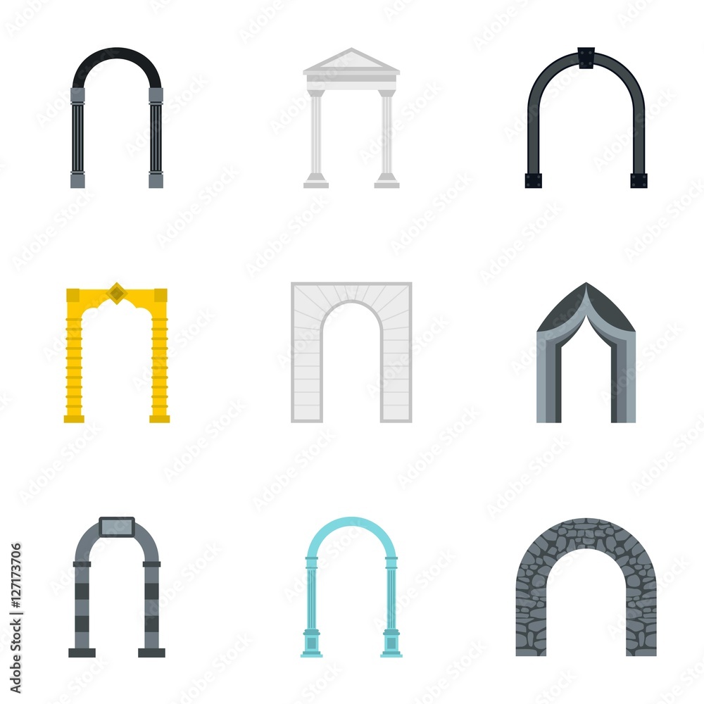 Different arches icons set. Flat illustration of 9 different arches ...