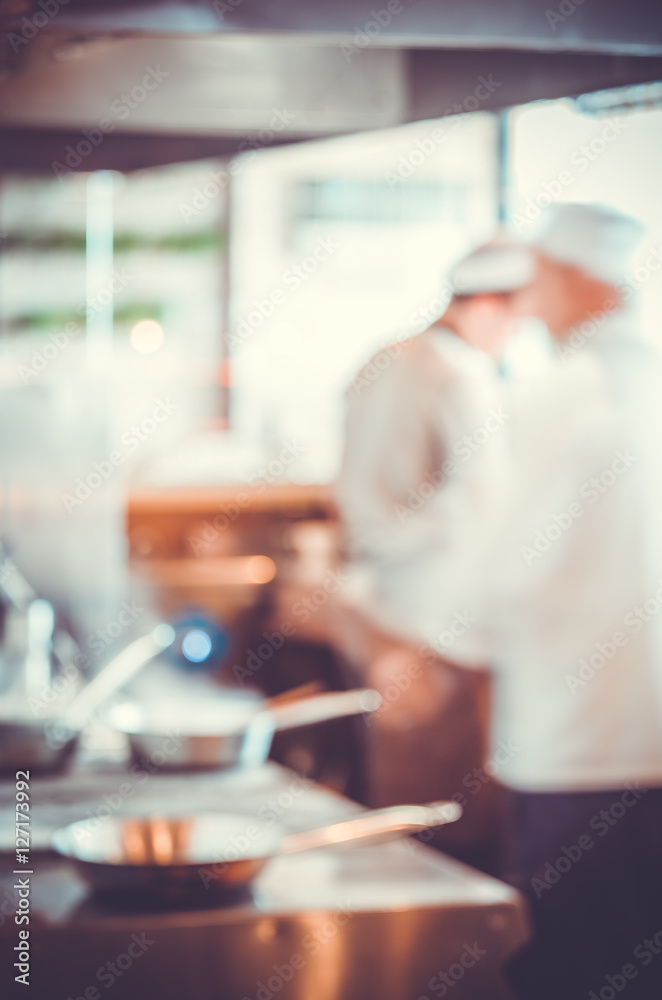 Blurred background : Group of chefs cooking in the kitchen Stock-Foto ...