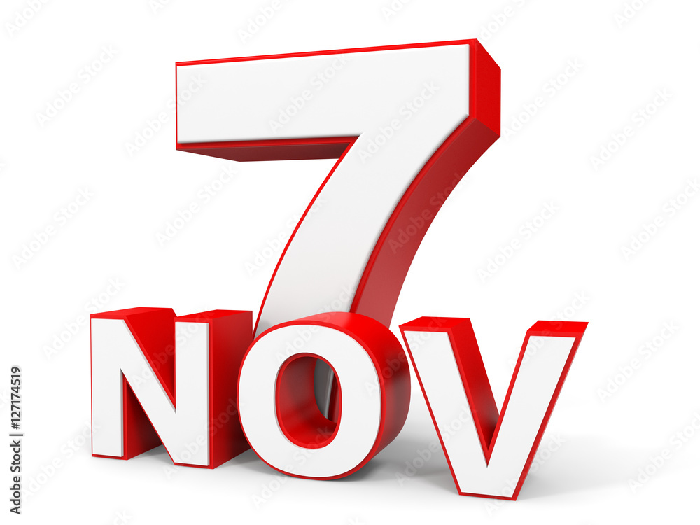 November 7. 3d text on white background. Illustration Stock | Adobe Stock