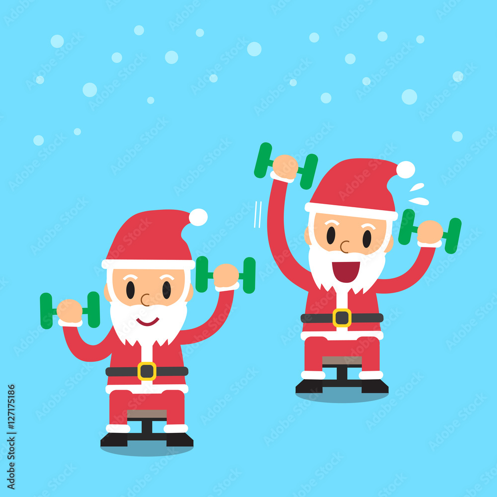Cartoon santa claus doing alternate seated dumbbell press exercise ...