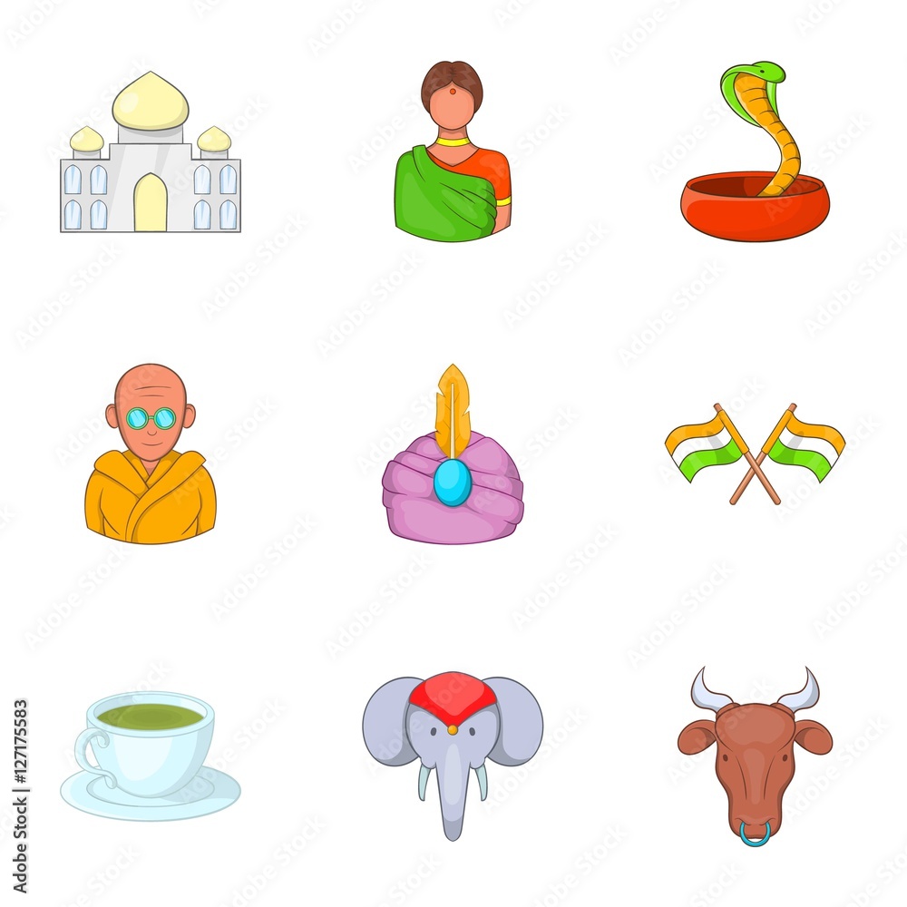 Country of India icons set. Cartoon illustration of 9 country of India ...