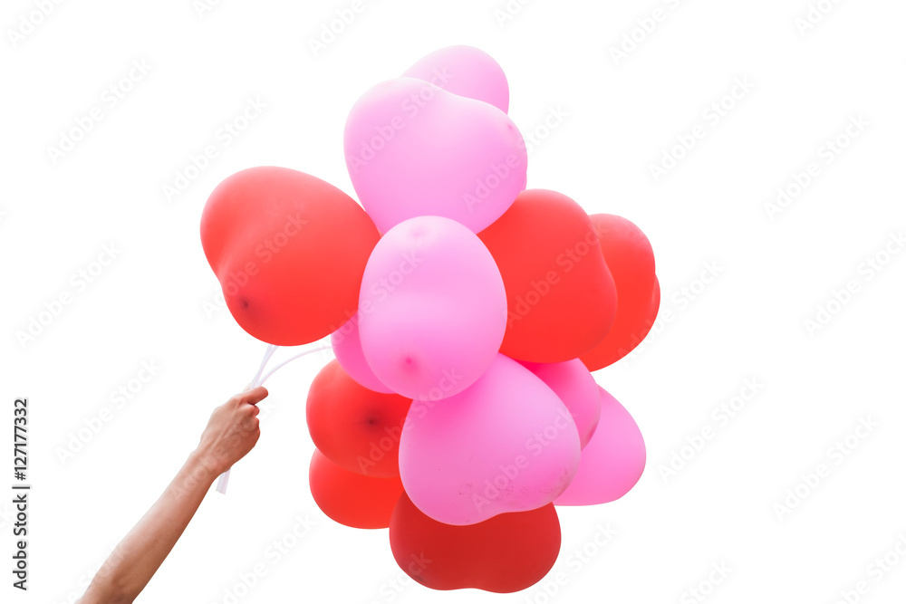 Hand holding red and pink balloon on white background/Isolated. Stock ...