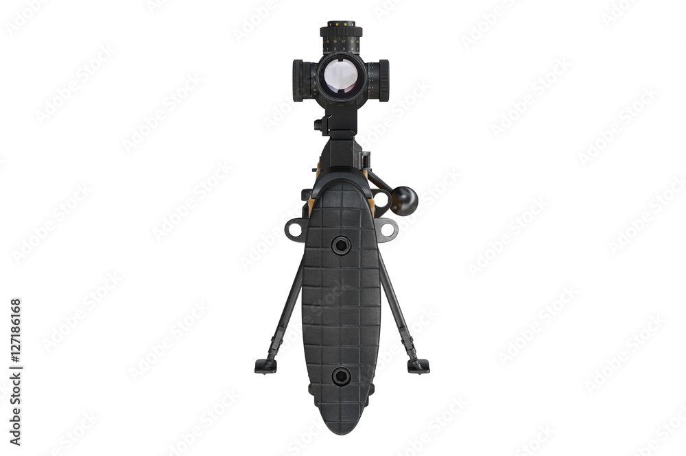 Rifle sniper firearm optical sight scope, back view. 3D graphic Stock ...