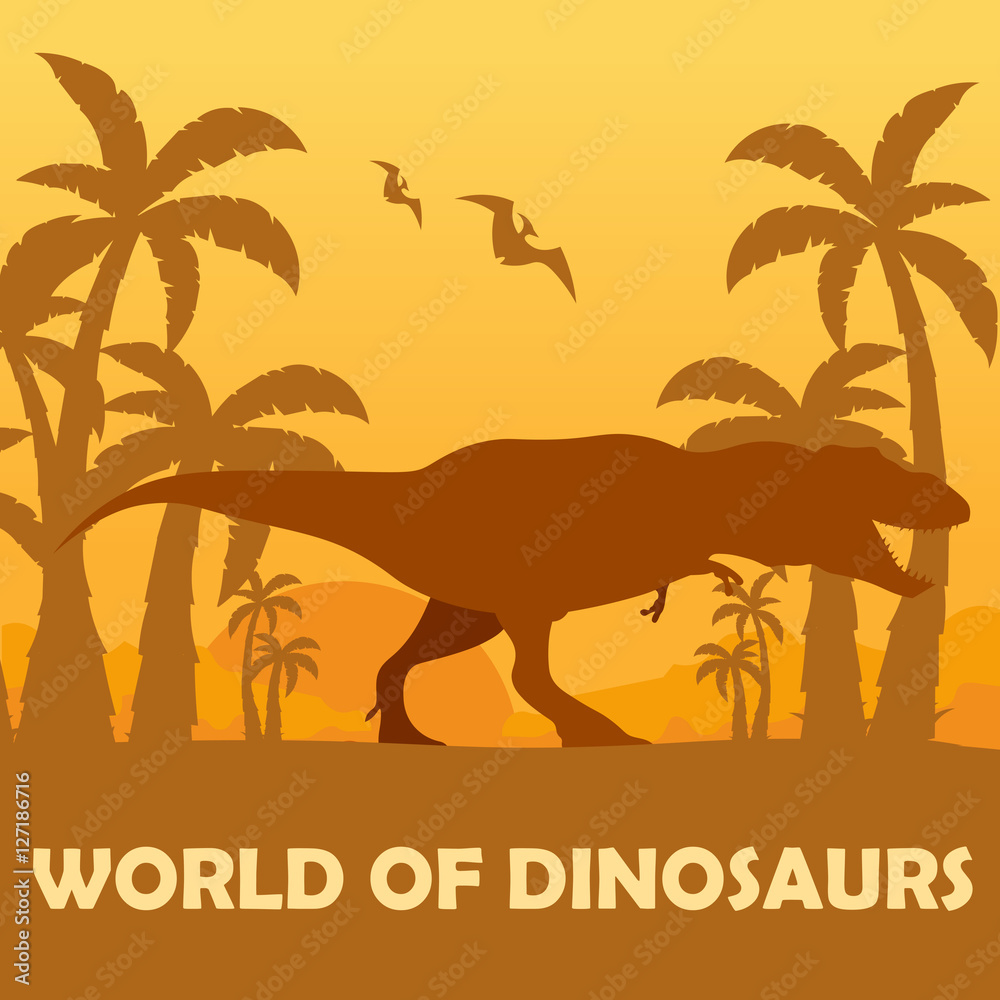 Banner World of dinosaurs. Prehistoric world. T-rex. Cretaceous period ...