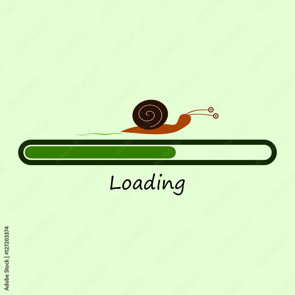 Slow progress loading bar with snail. Isolated vector illustration ...