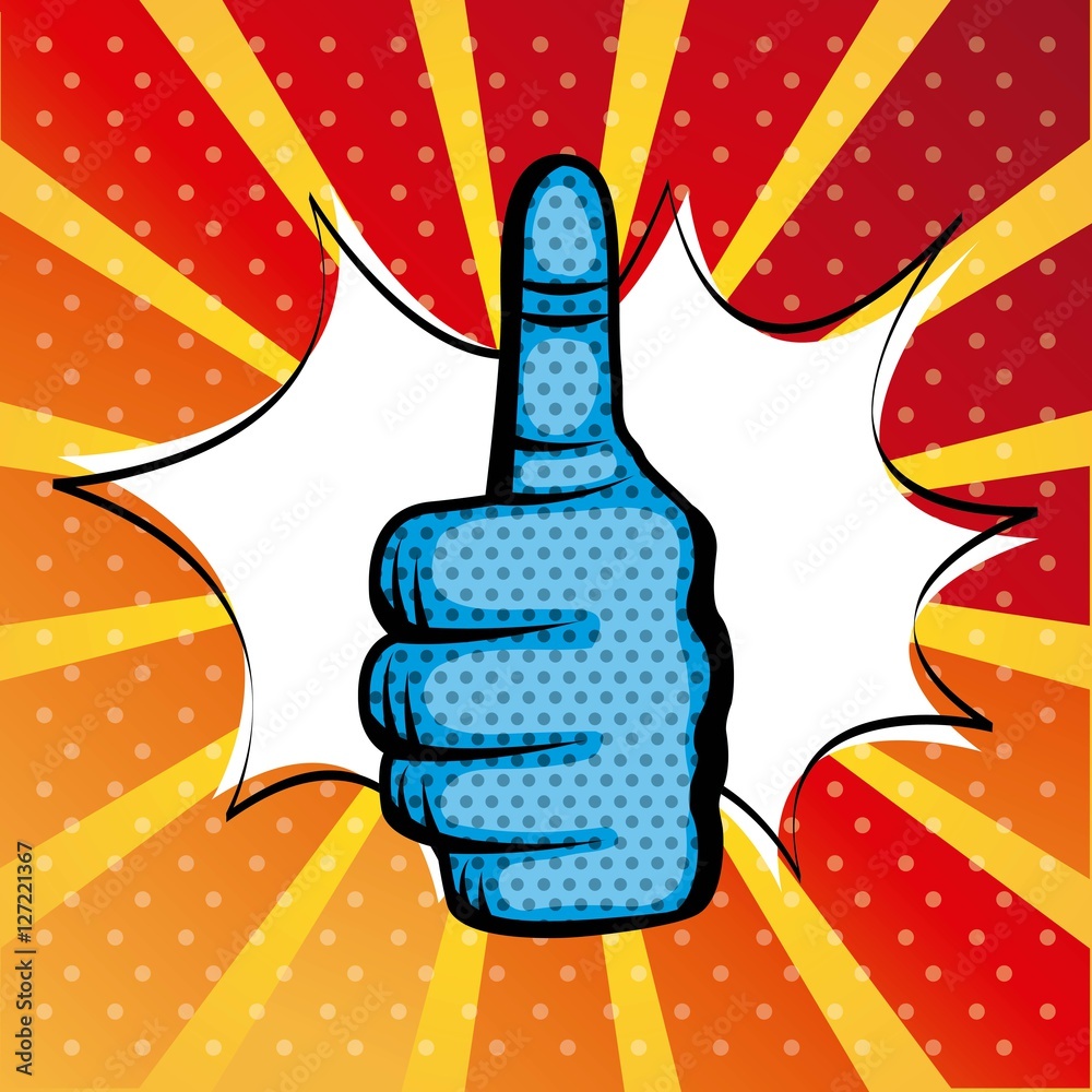 human hand over pop art colorful background. comic design. vector ...