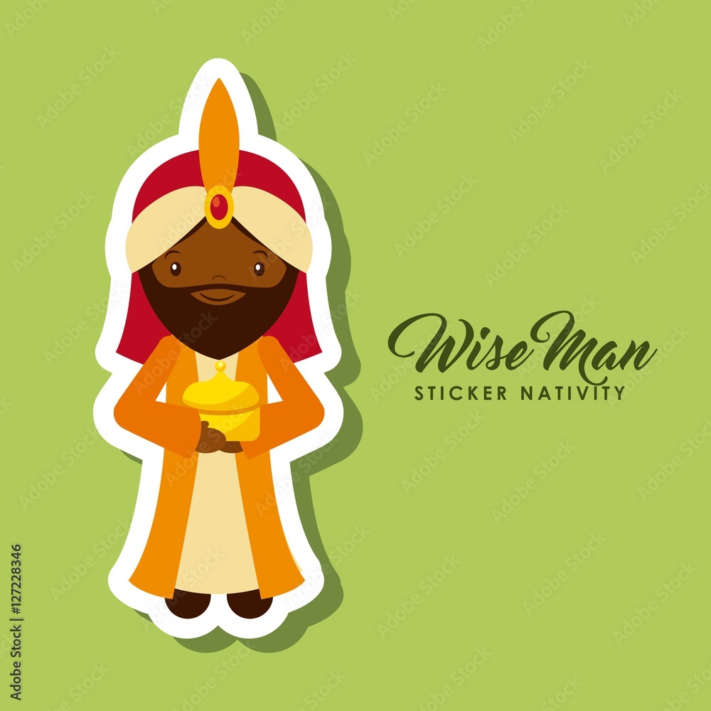 cartoon wise man sticker nativity over green background. colorful ...