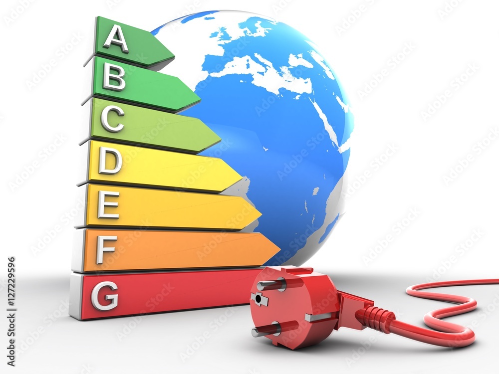 3d illustration of energy ranking over white background with earth and ...