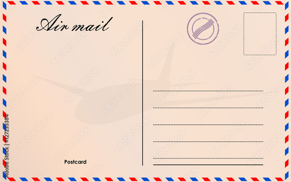 Travel postcard vector in air mail style with paper texture and rubber ...