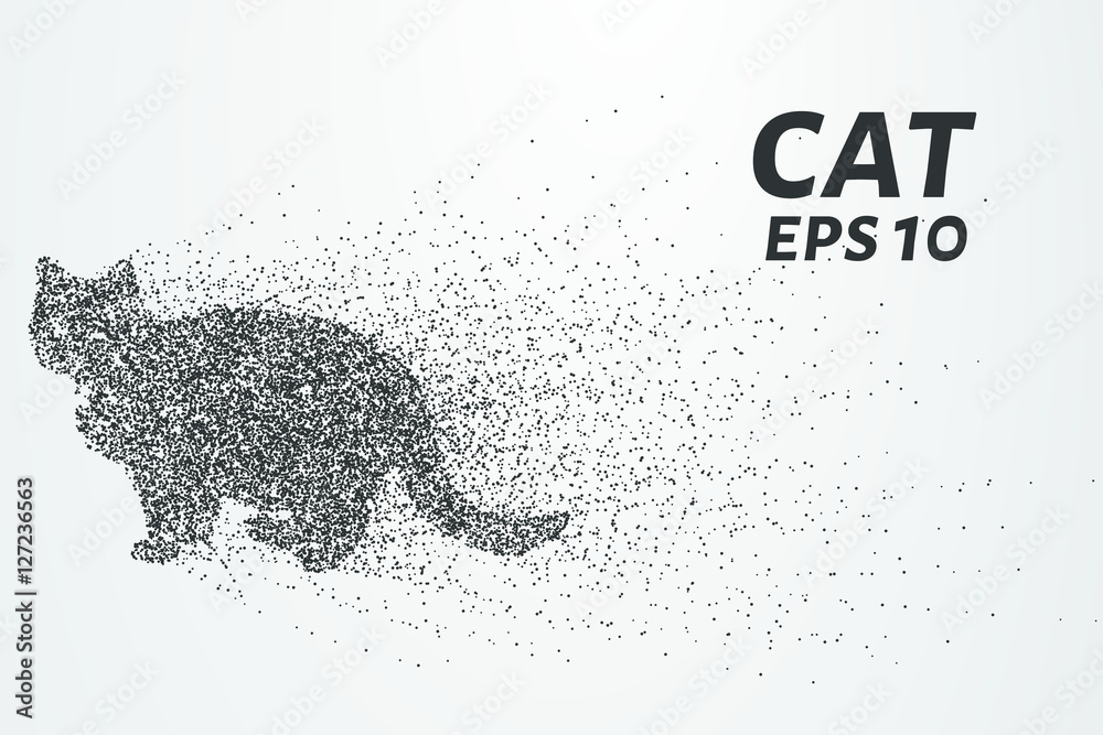 Cat of the particles. The cat consists of small circles and dots ...