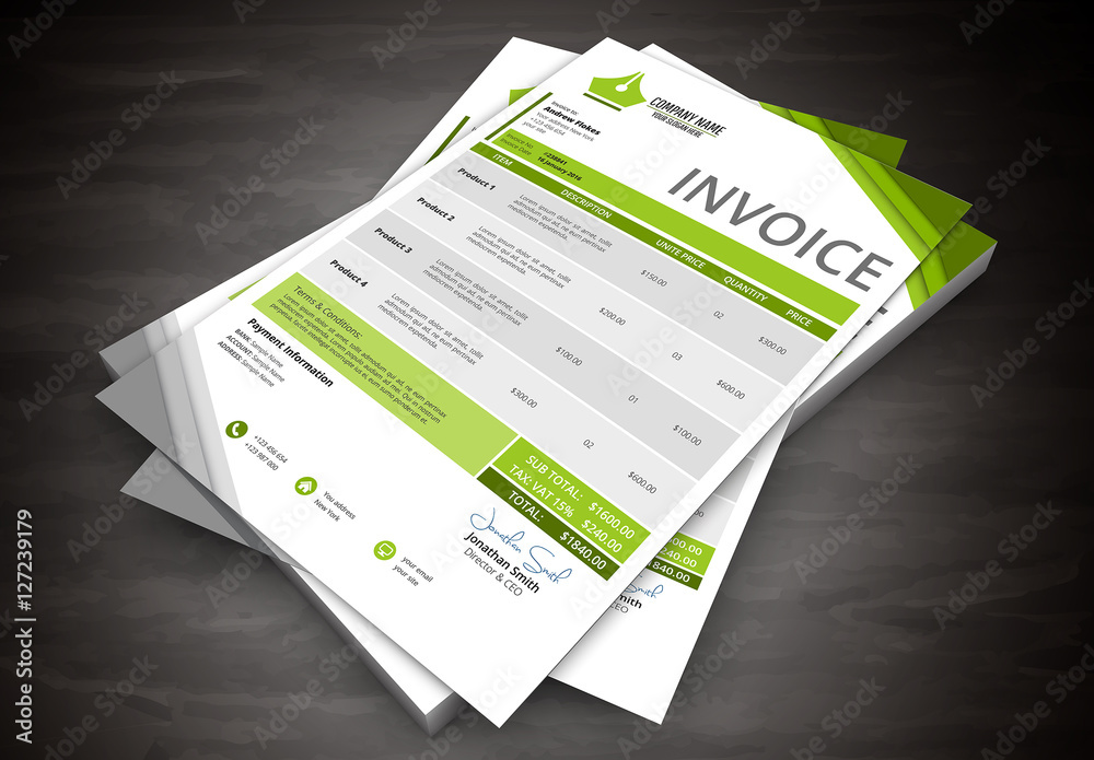 Green and Gray Corner Element Invoice Layout Stock Template | Adobe Stock