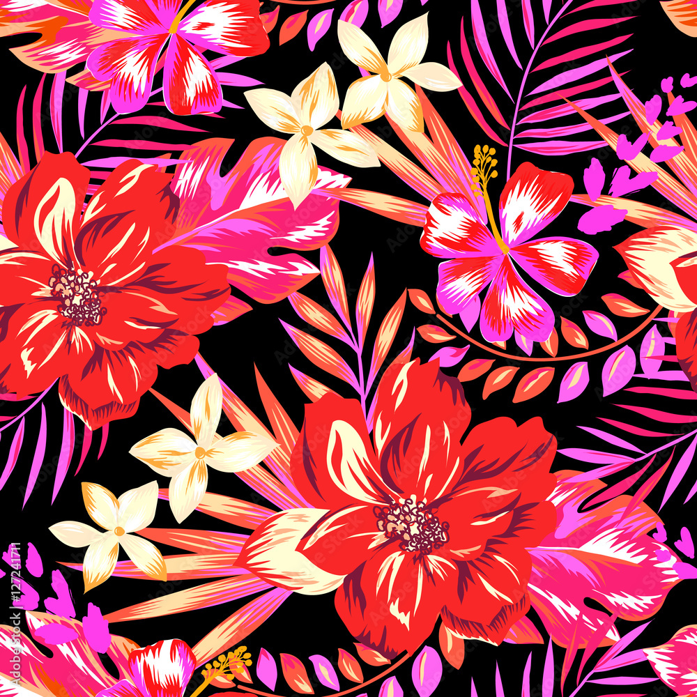 Pretty pink and red Hawaiian print - seamless background Stock Vector ...