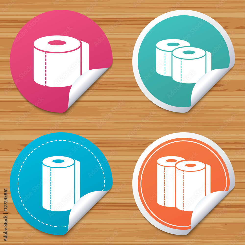 Round stickers or website banners. Toilet paper icons. Kitchen roll ...