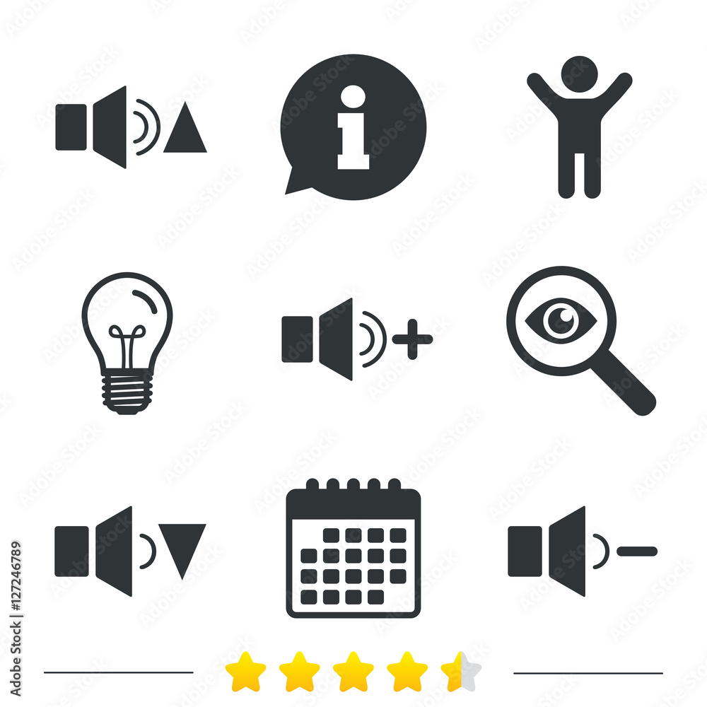 Player control icons. Sound louder and quieter signs. Dynamic symbol ...