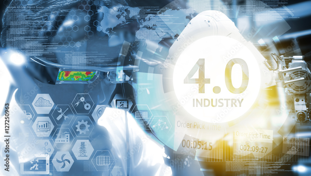 Industry 4.0, Augmented reality , iot and smart logistic concept. Man ...