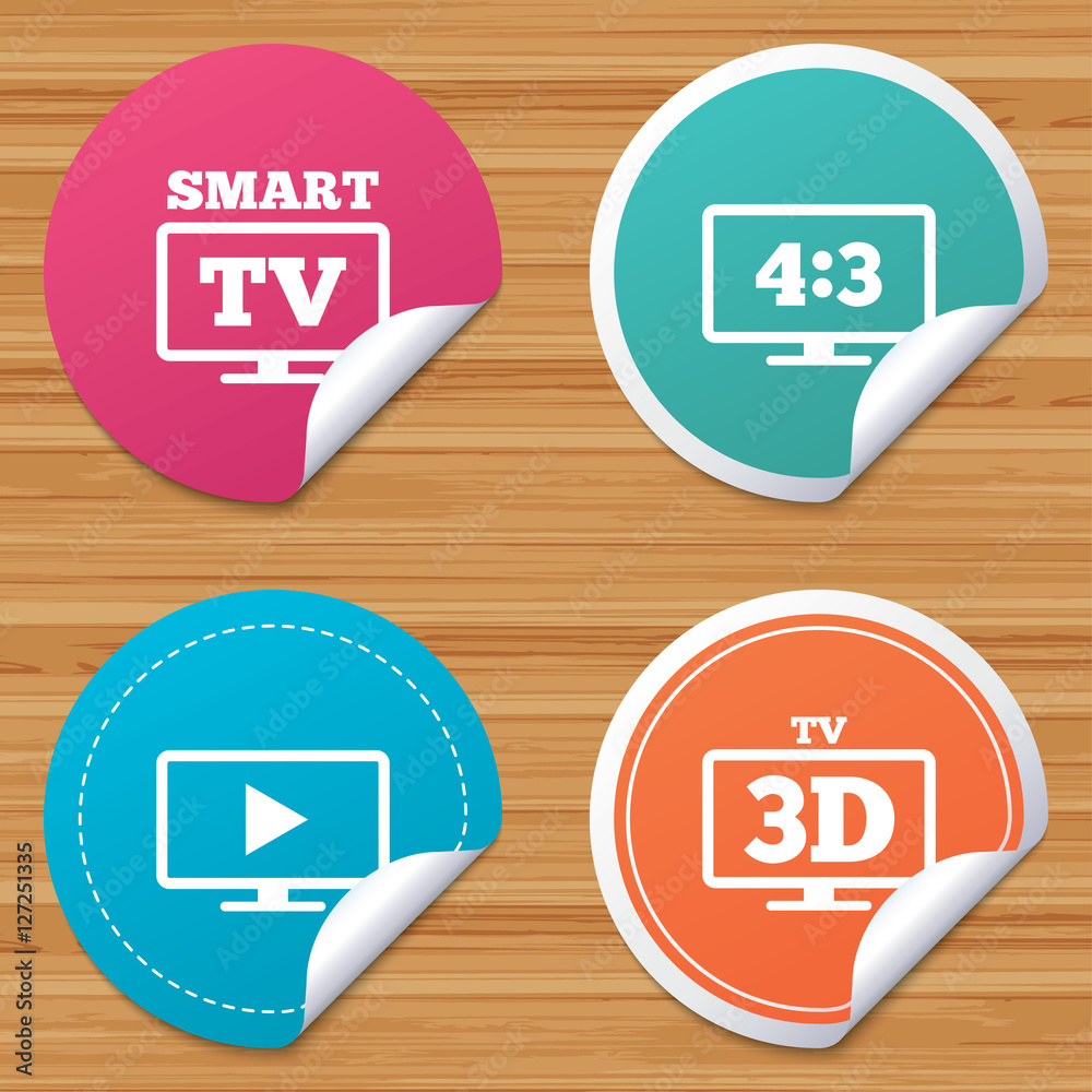 Round stickers or website banners. Smart TV mode icon. Aspect ratio 4:3 ...