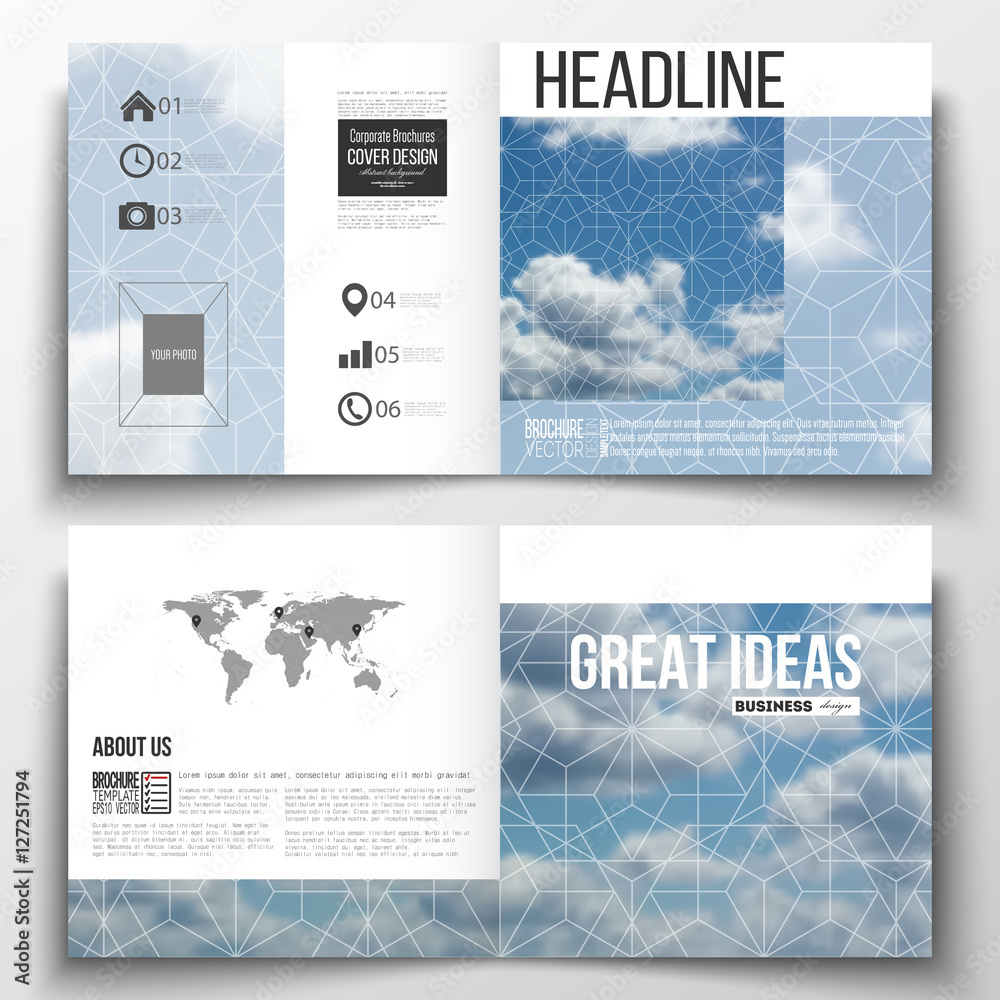 Set of square design brochure template. Beautiful blue sky, abstract ...