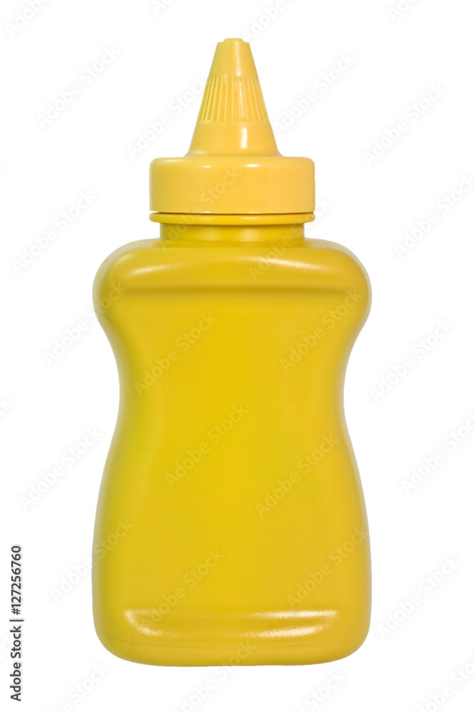 Yellow mustard squeeze bottle container with no label. Isolated. White ...
