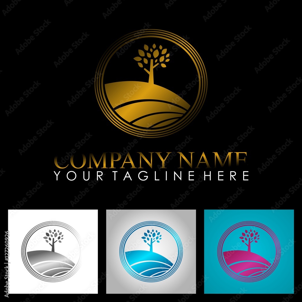 gold landscape tree green vector Stock Vector | Adobe Stock