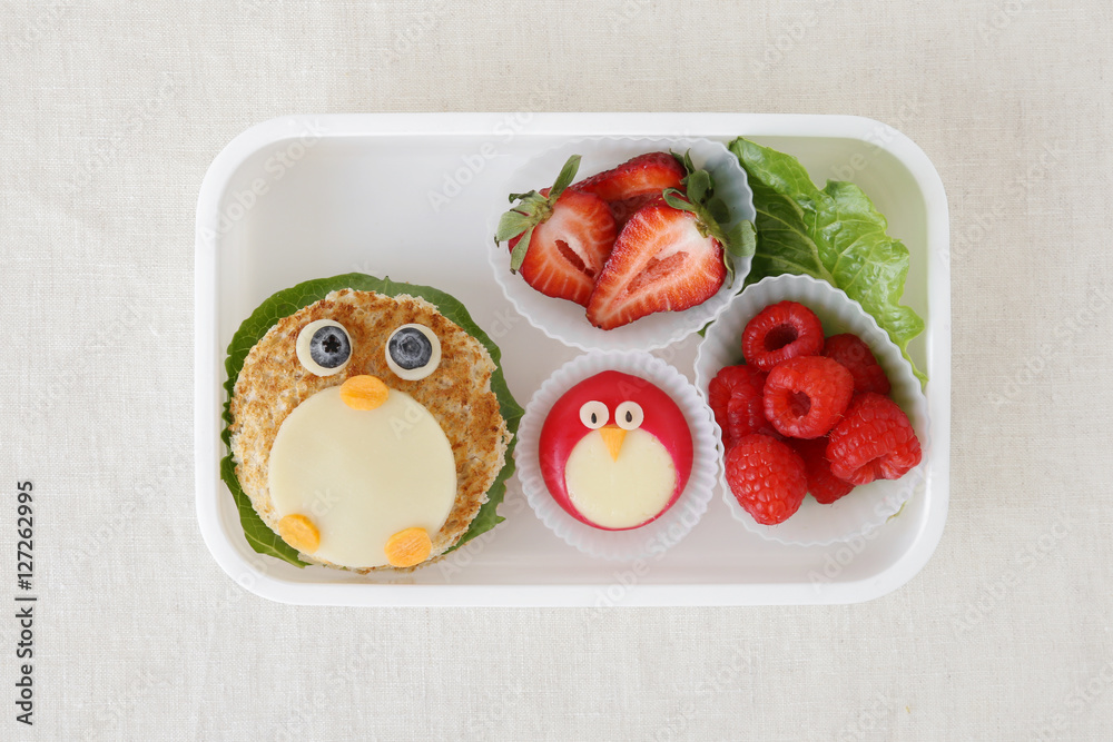 penguin healthy lunch box, fun food art for kids Stock Photo | Adobe Stock