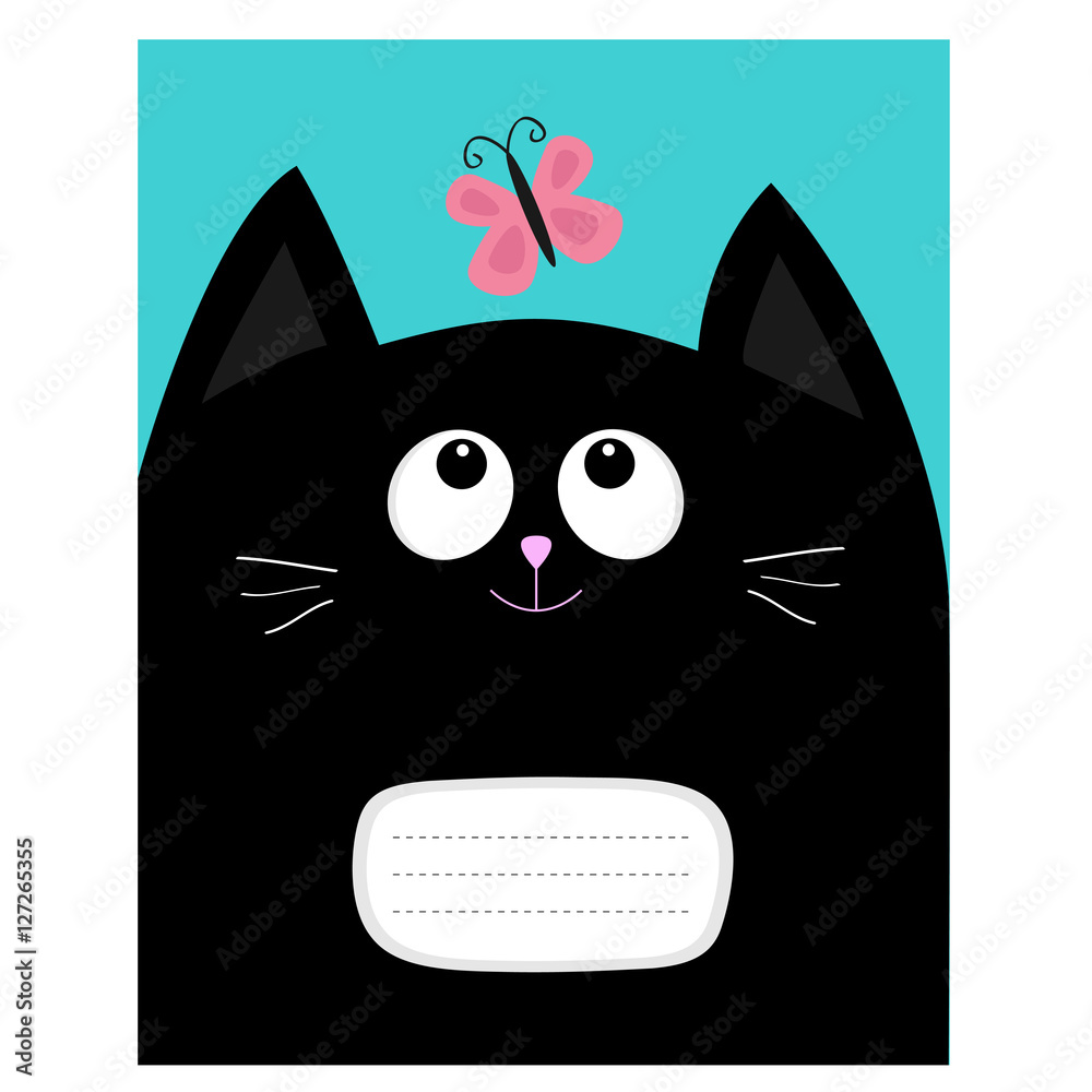 Notebook cover Composition book template. Black cat kitty head looking ...
