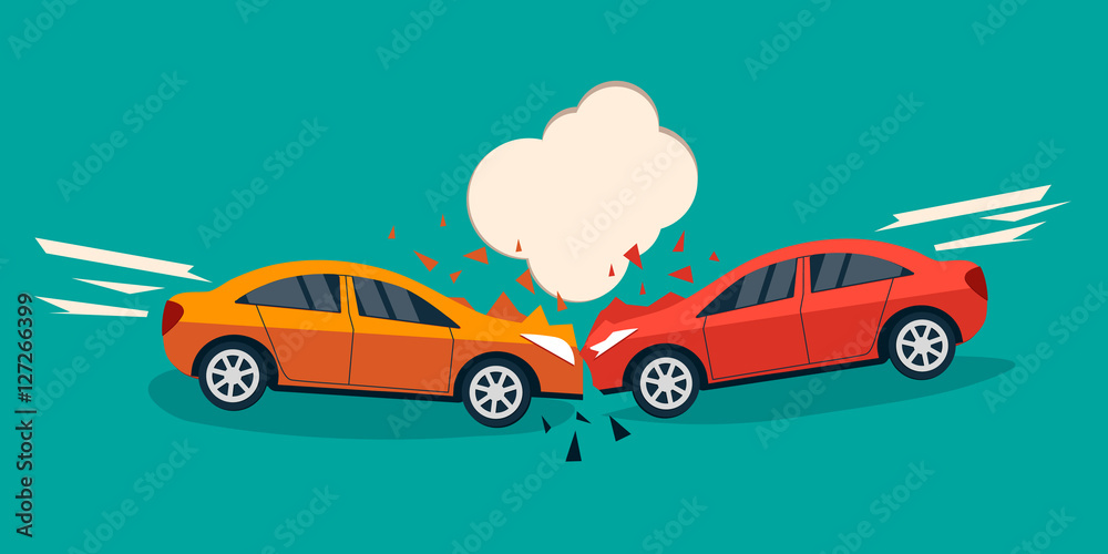 Car crash banner. Car crash comic style vector illustration. Car ...