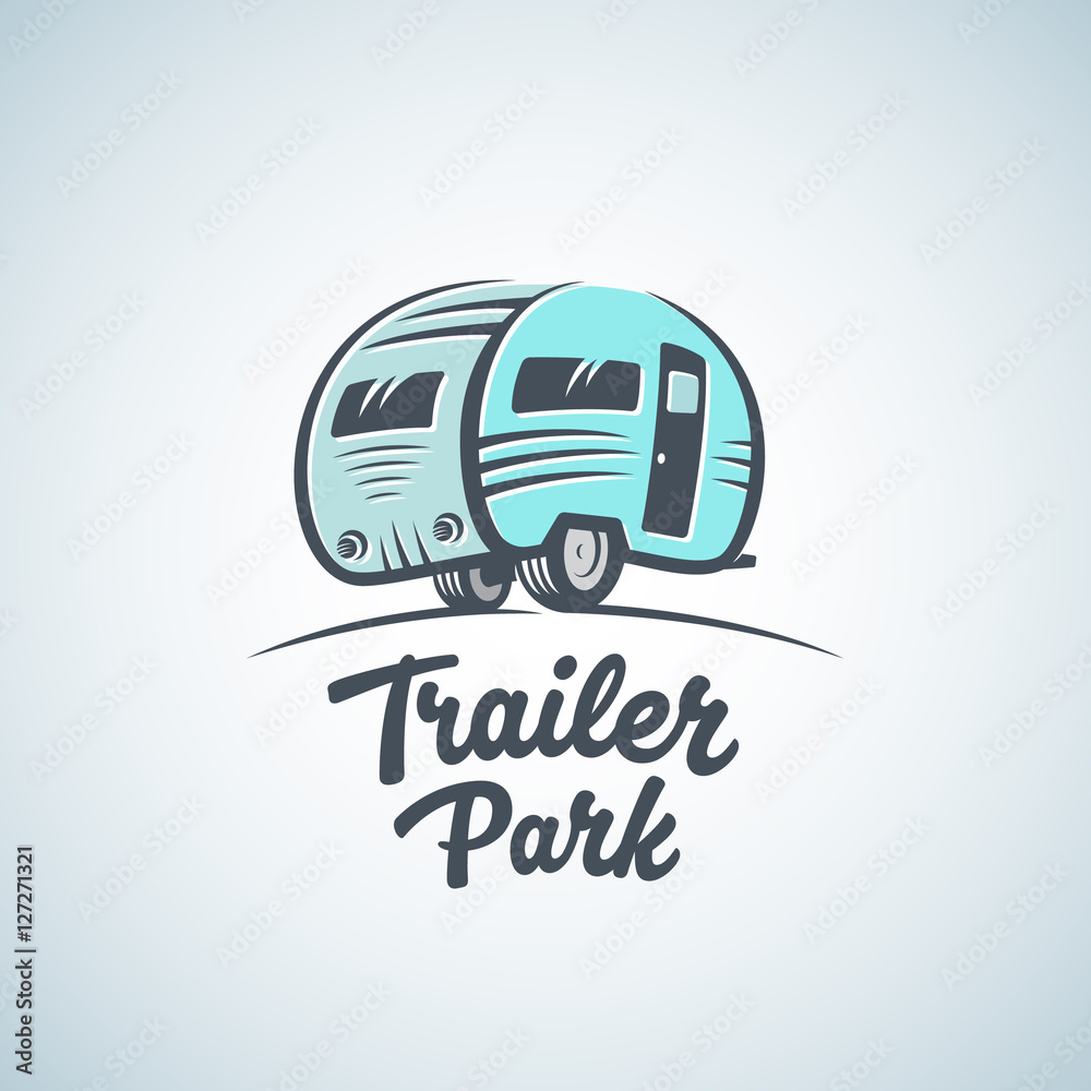 RV, Van or Trailer Park Vector Logo Template. Silhouette Tourism Icon ...