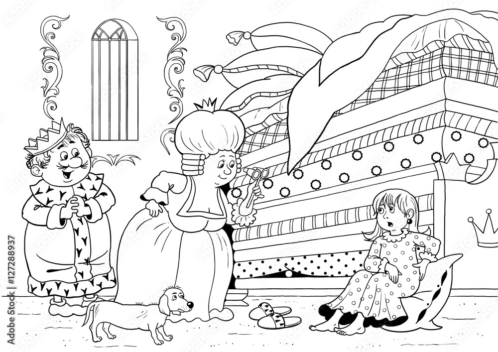 Princess and the pea. Fairy tale. The king, the queen and a young ...