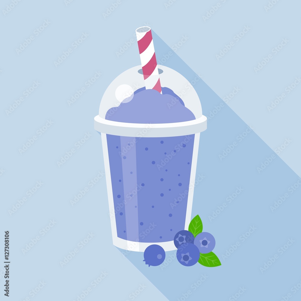 blueberries smoothie vector illustration, blueberry juice, flat design ...