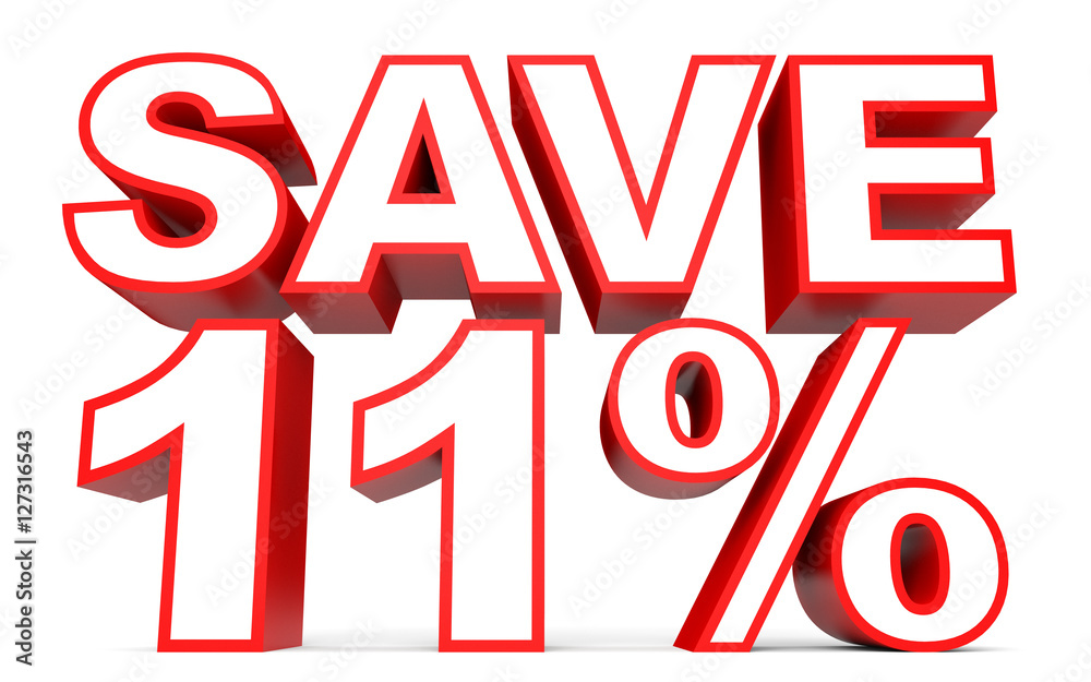 Discount 11 percent off. 3D illustration on white background ...