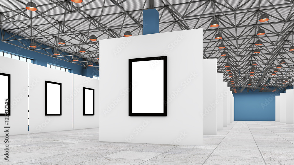 Mock up scene, showroom interior, loft space in the exhibition complex ...