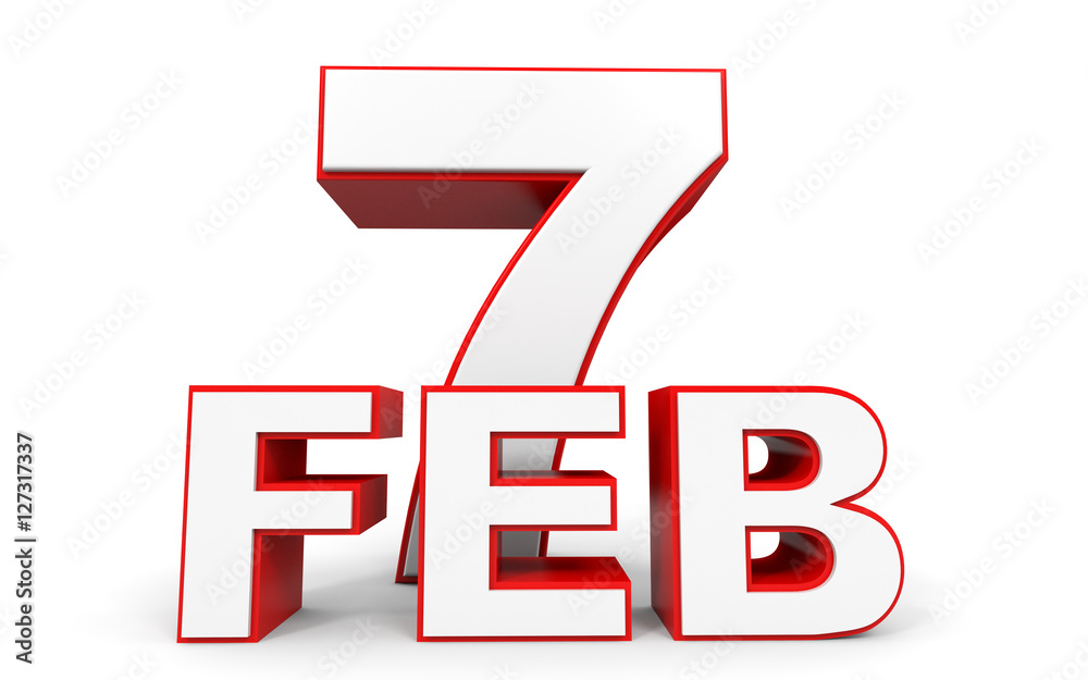 February 7. 3d text on white background. Stock Illustration | Adobe Stock
