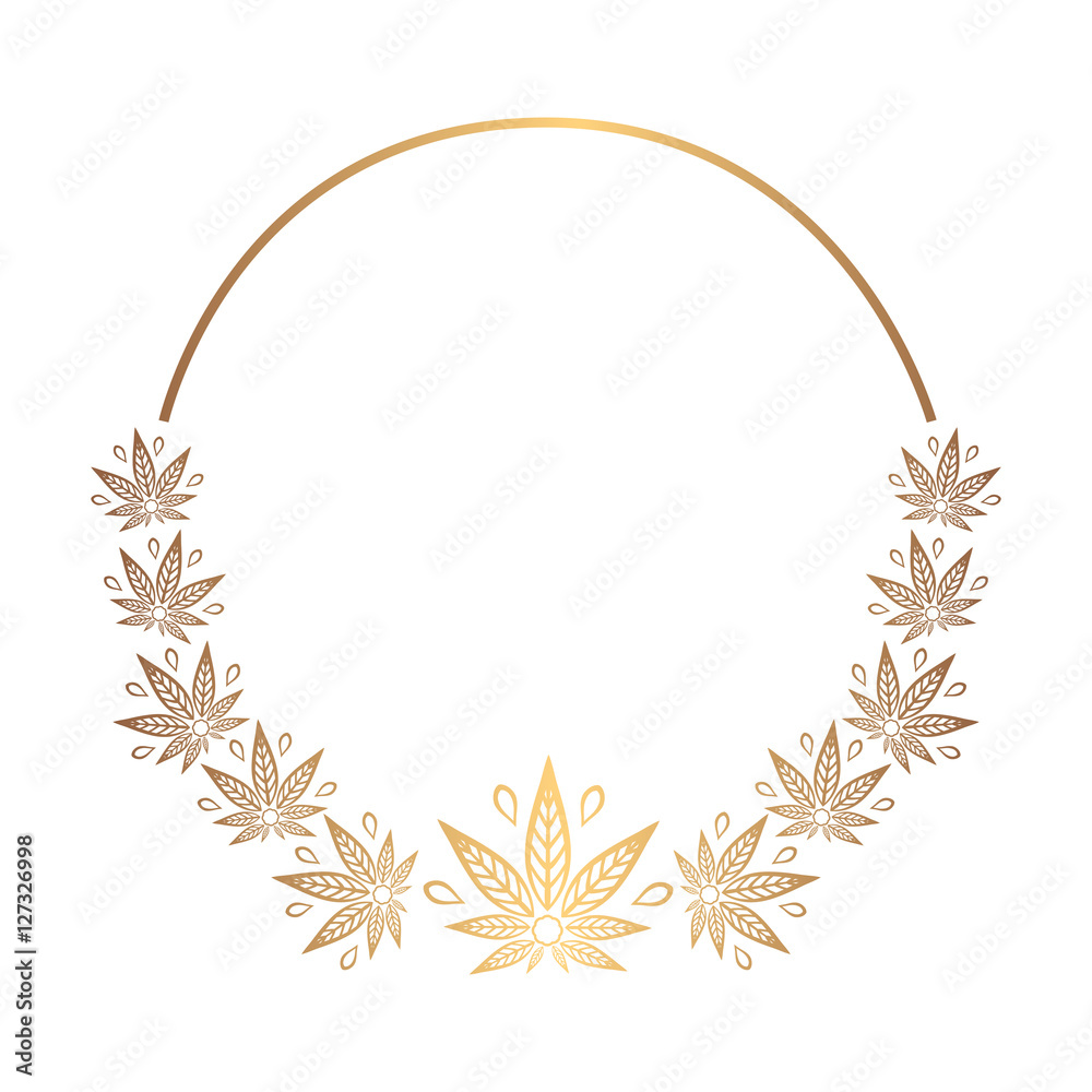 Round gold frame of cannabis. Border of stylized hemp leaf to create ...