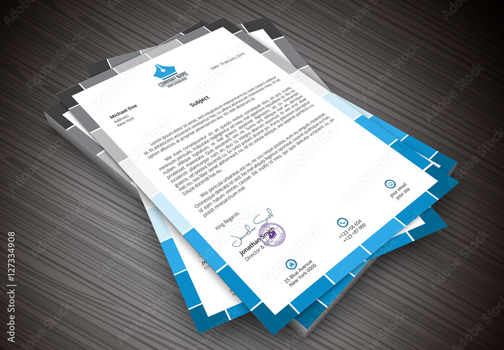 Blue-to-Gray Border Element Letterhead Layout Stock Template | Adobe Stock