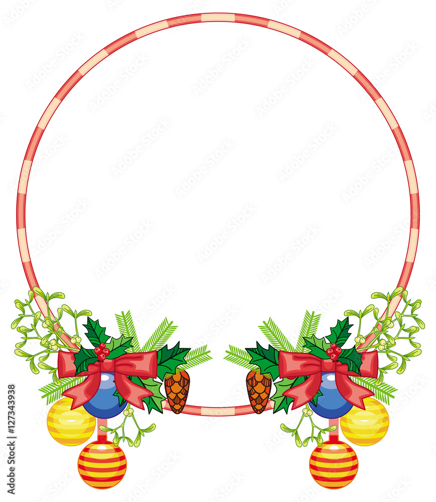 Round frame with Christmas ornaments. Copy space. Christmas decoration ...